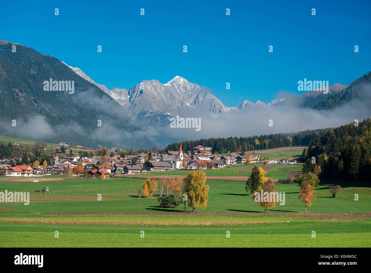 Rasun, South Tyrol, Italy. Autumn at the village of Rasen/Rasun in the ...