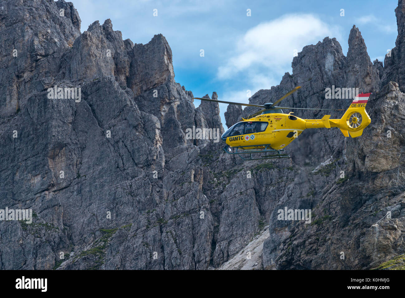 Stubai Alps, Tyrol, Austria. The Austrian rescue helicopter ...