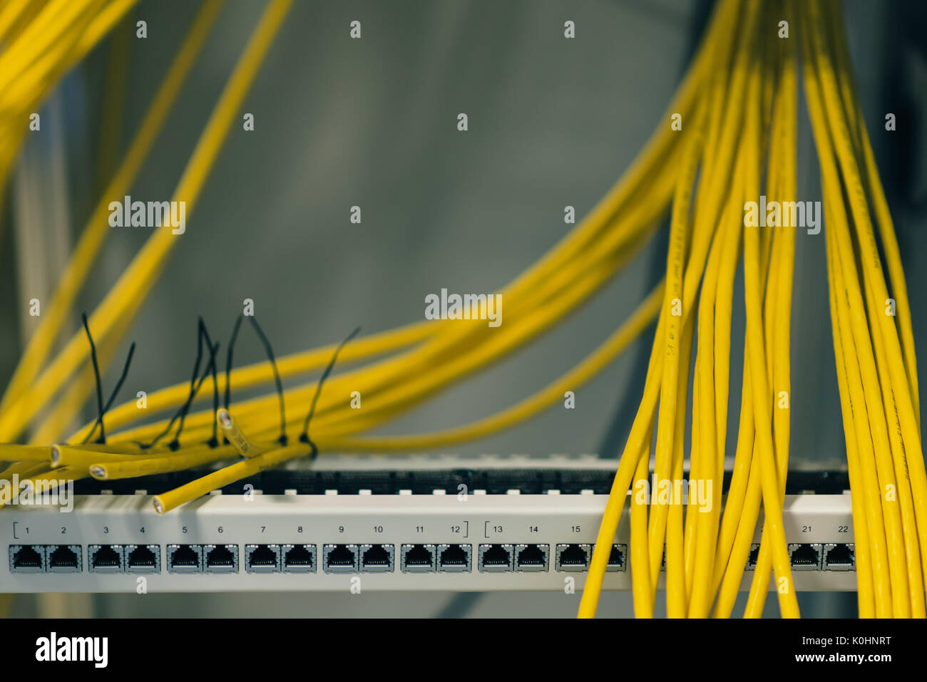 Patch panel with cables, switching, deployment of data network Stock ...
