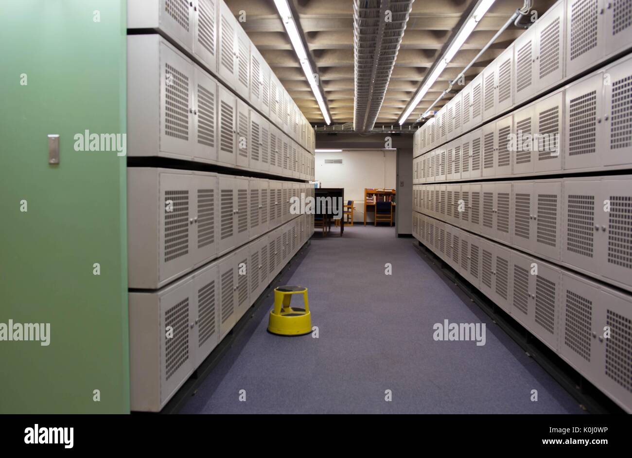 The lockers in the Milton S. Eisenhower Library depicted, with a yellow ...