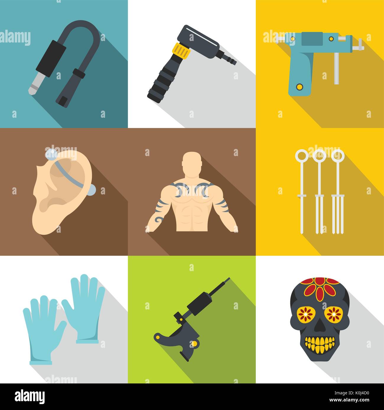 Tattoo store icons set, flat style Stock Vector Image & Art - Alamy