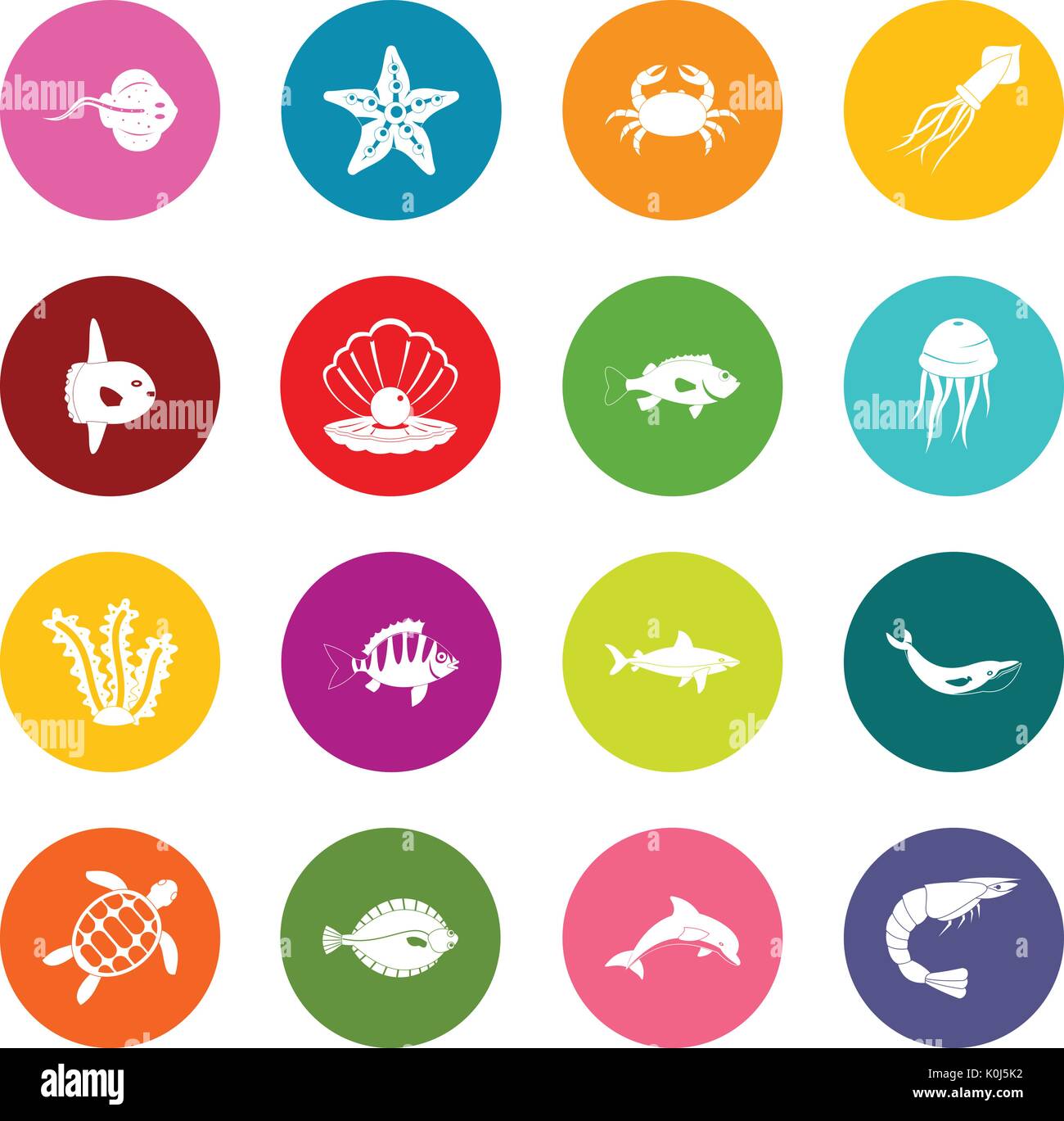 Sea animals icons many colors set Stock Vector Image & Art - Alamy