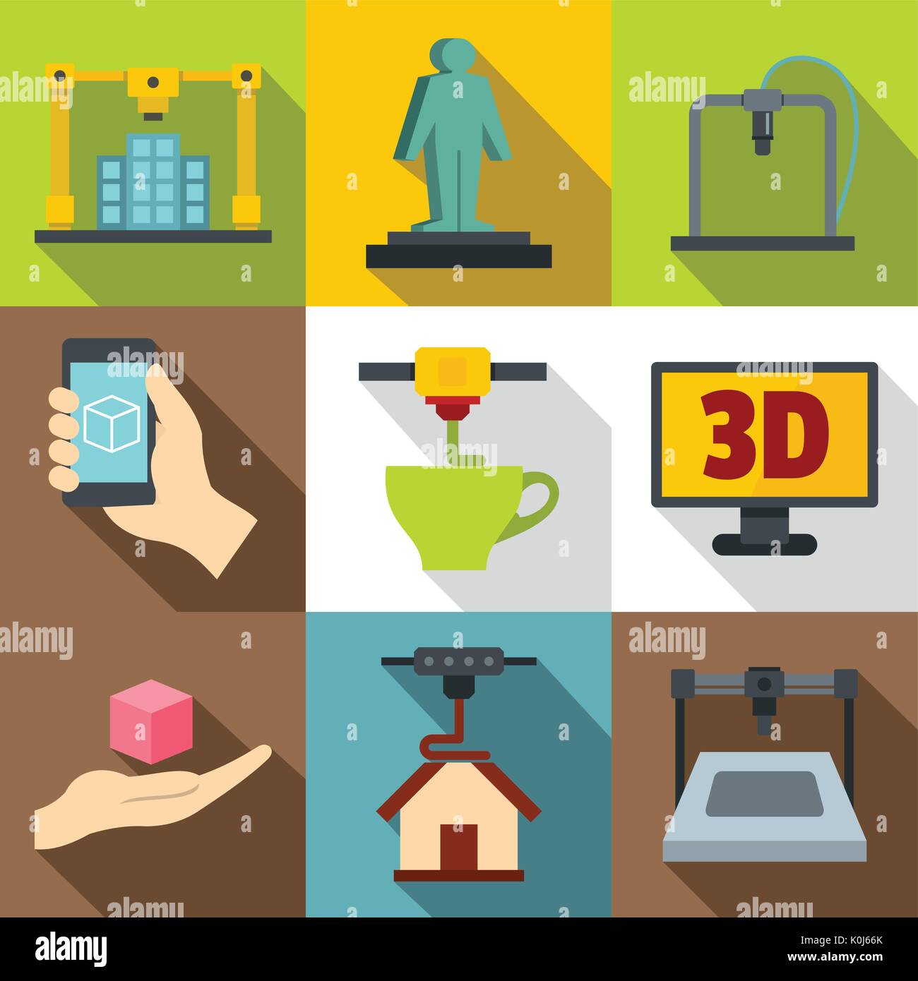 Creation on a 3d machine icons set, flat style Stock Vector Image & Art ...