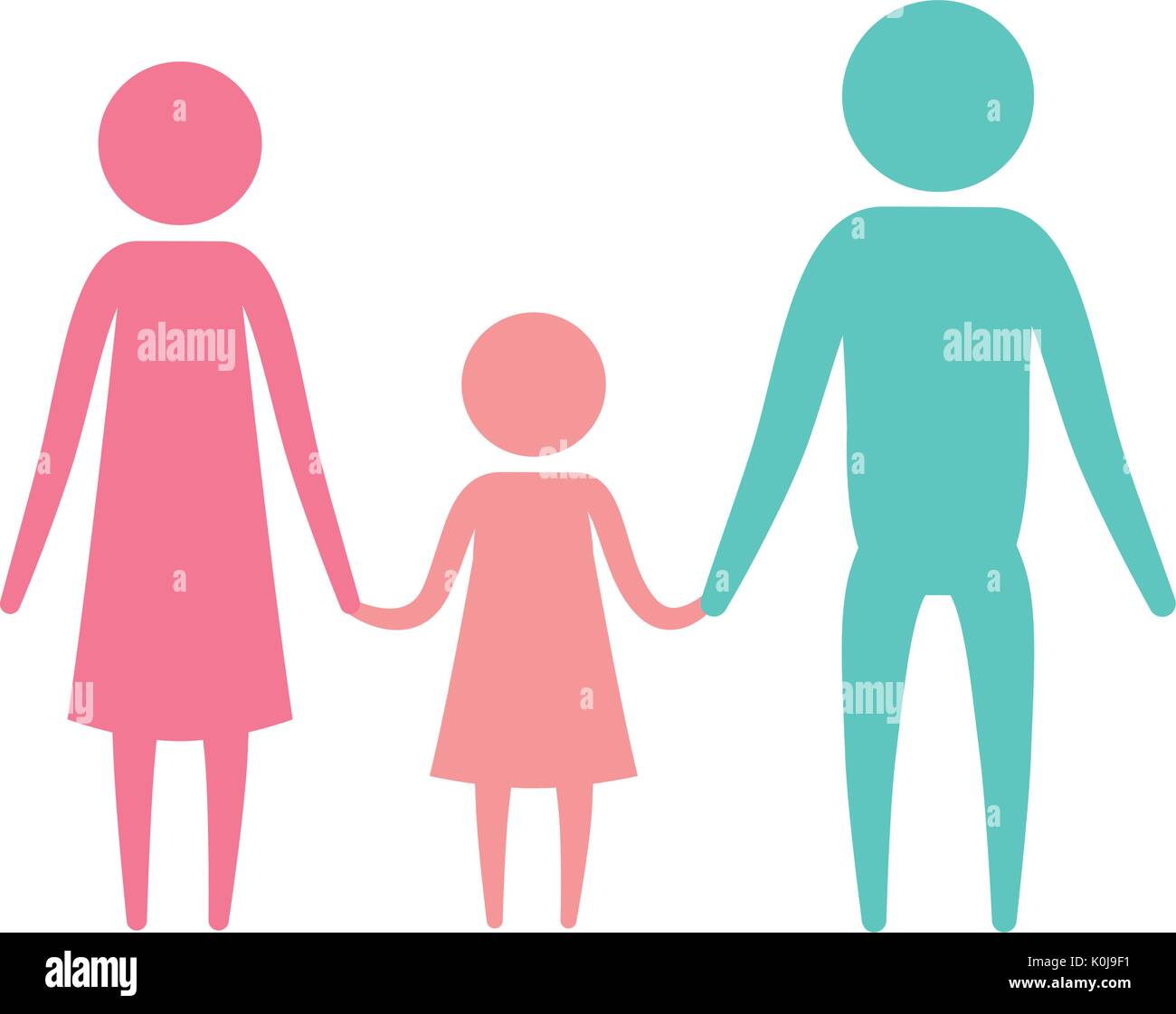 color silhouette set pictogram parents with a girl holding hands Stock ...