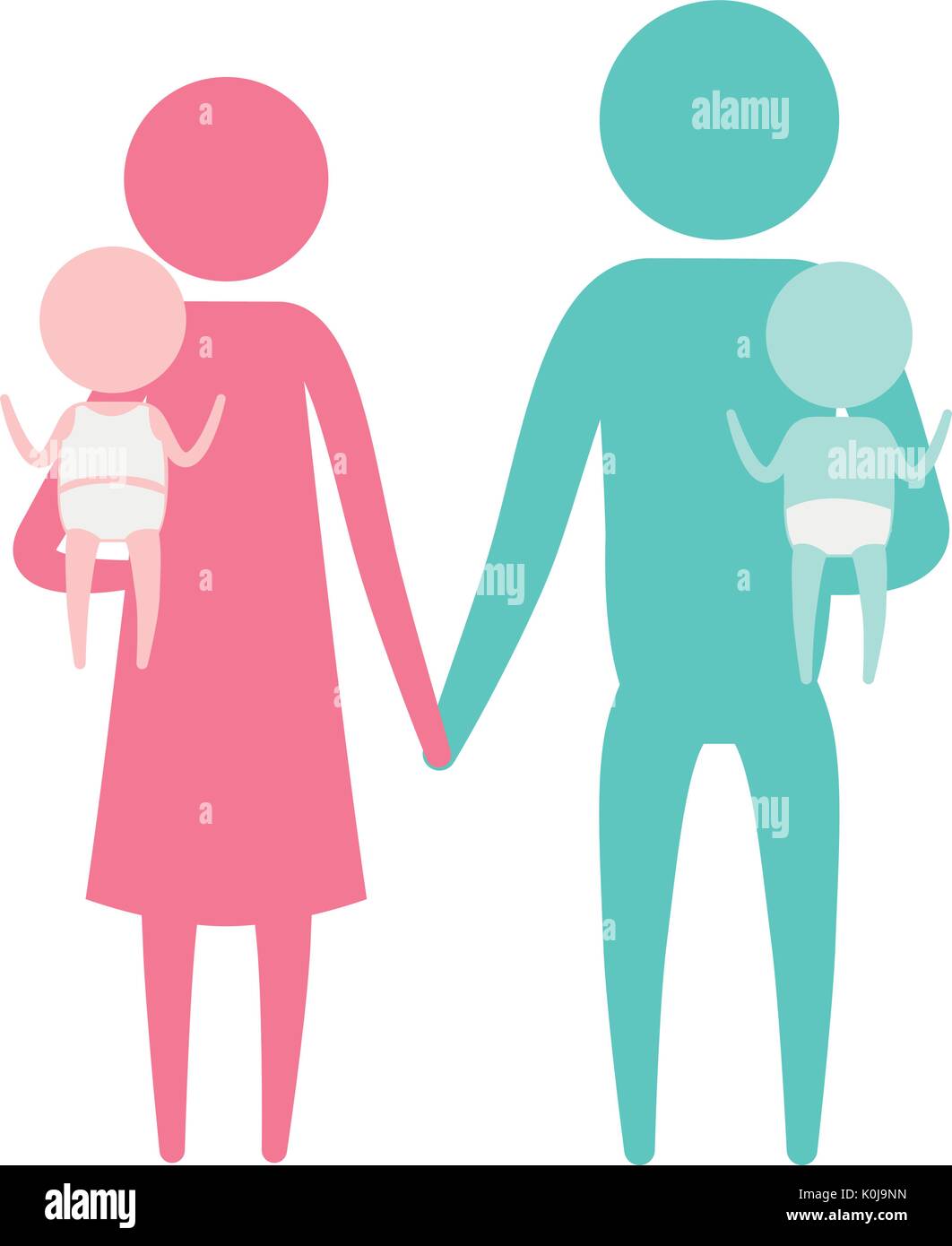 color silhouette set pictogram parents with a baby boy and girl ...
