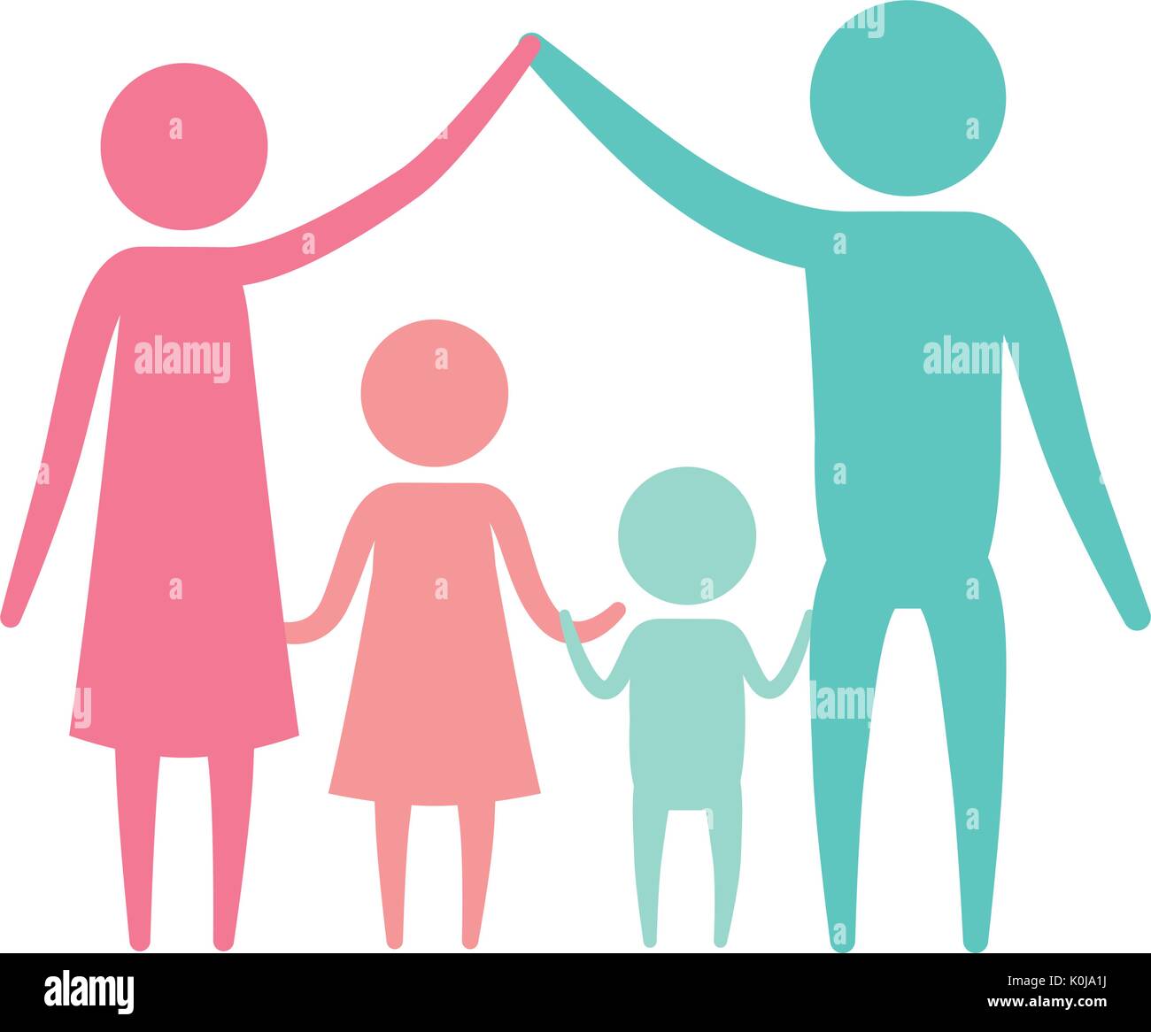 color silhouette set pictogram parents holding hands up and children in ...