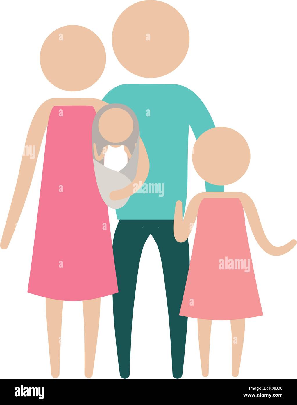 color silhouette pictogram parents with a baby and little girl in ...