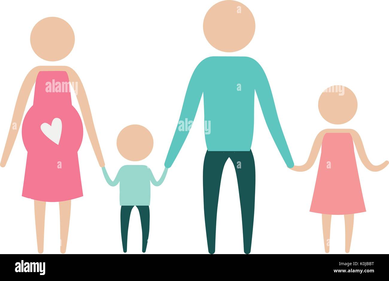 color silhouette pictogram parents with mother pregnancy and children ...