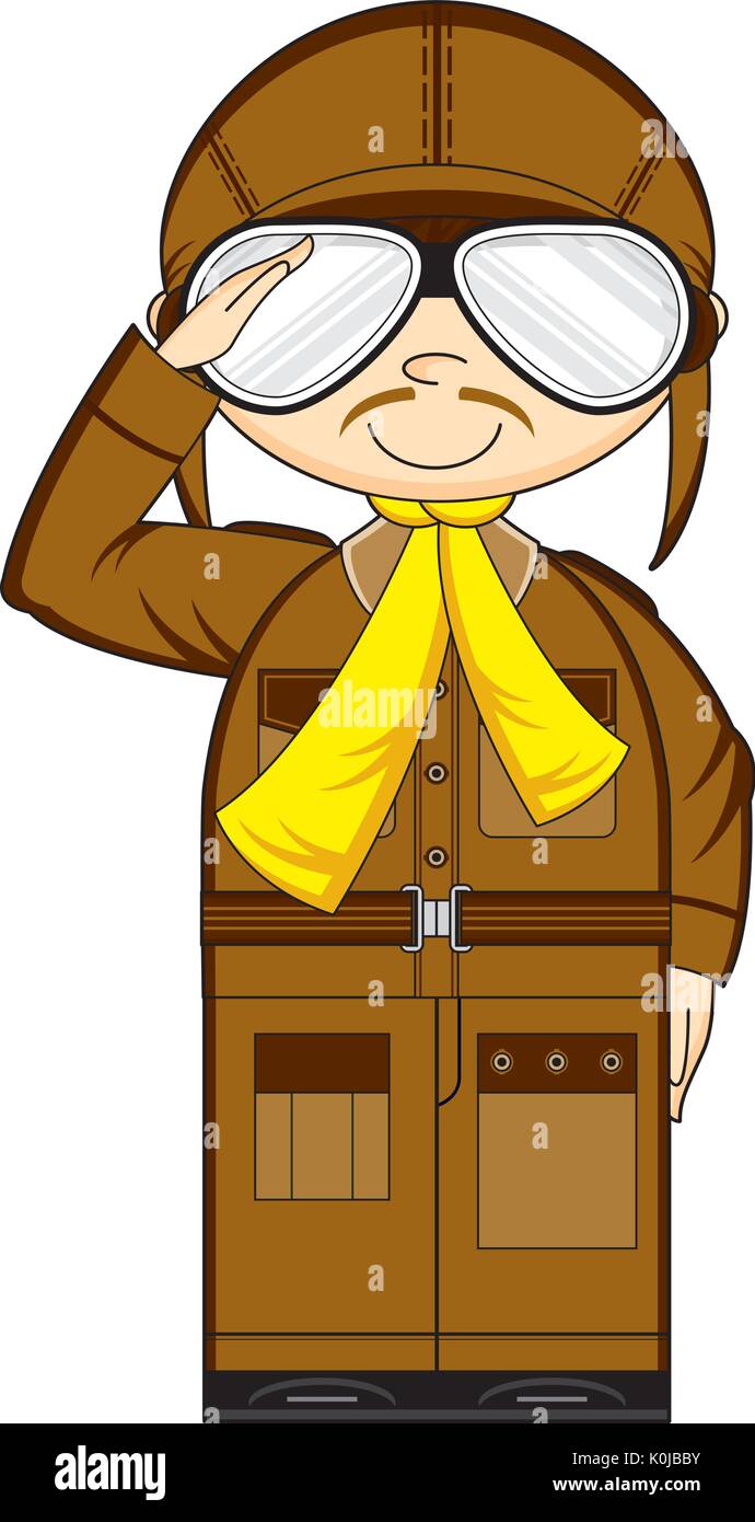 Cute Cartoon Saluting Military Airforce Pilot Vector Illustration Stock ...