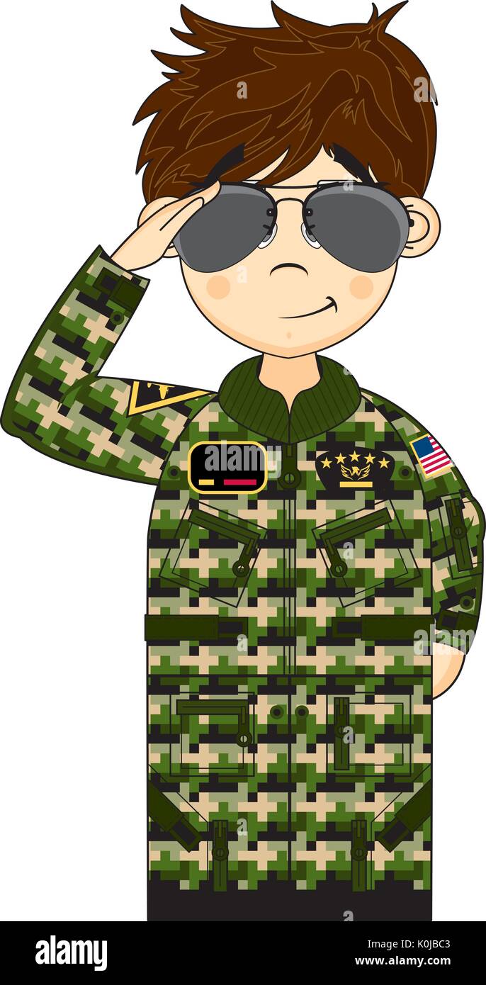 Cute Cartoon Saluting Military Airforce Pilot Vector Illustration Stock ...