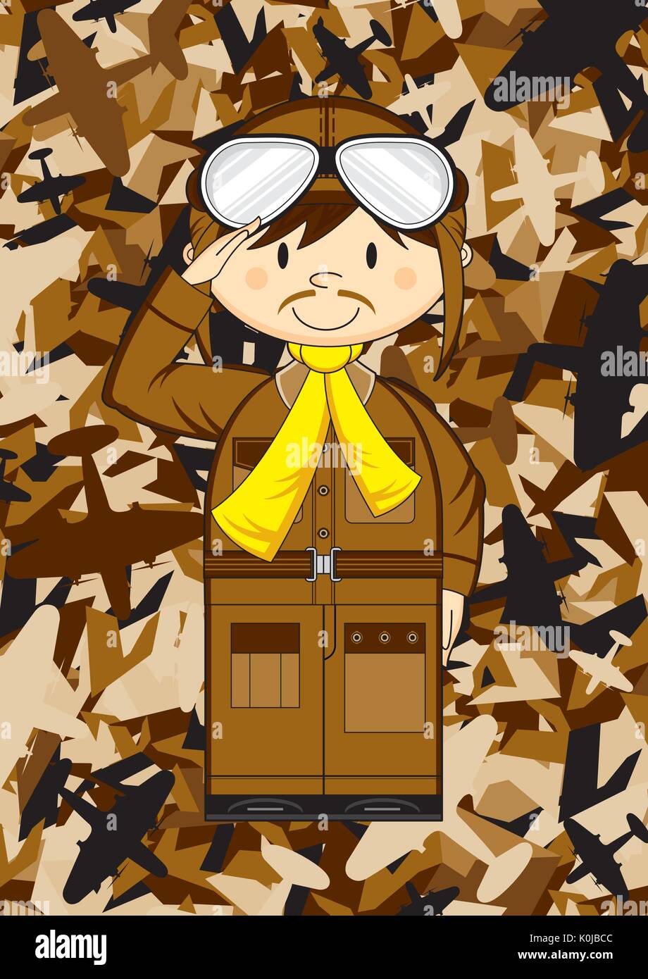 Cute Cartoon Saluting Military Airforce Pilot Vector Illustration Stock ...
