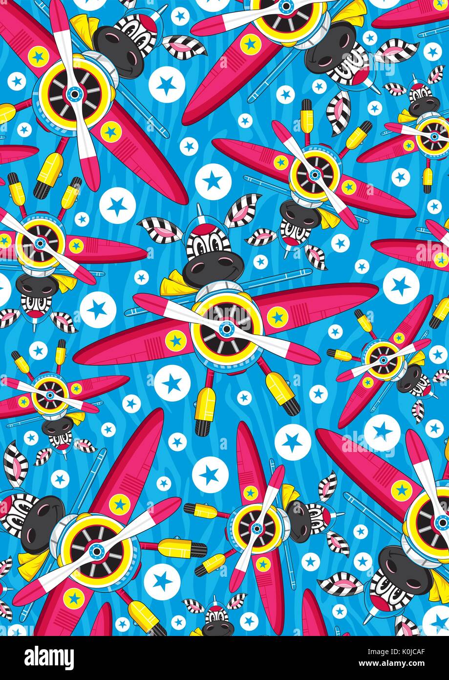Cartoon Vintage Plane and Cute Zebra Pilot Pattern Stock Vector Image ...
