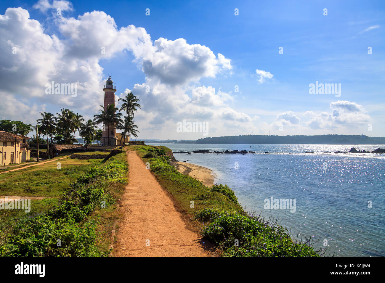 Lighthouse in fort Gale at Sri Lanka seascape. Horizontal orientation ...