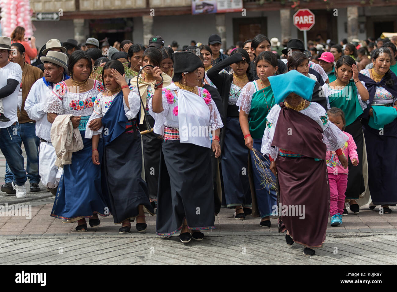July 1, 2017 Cotacachi, Ecuador: indigenous Kichwa women marching on ...