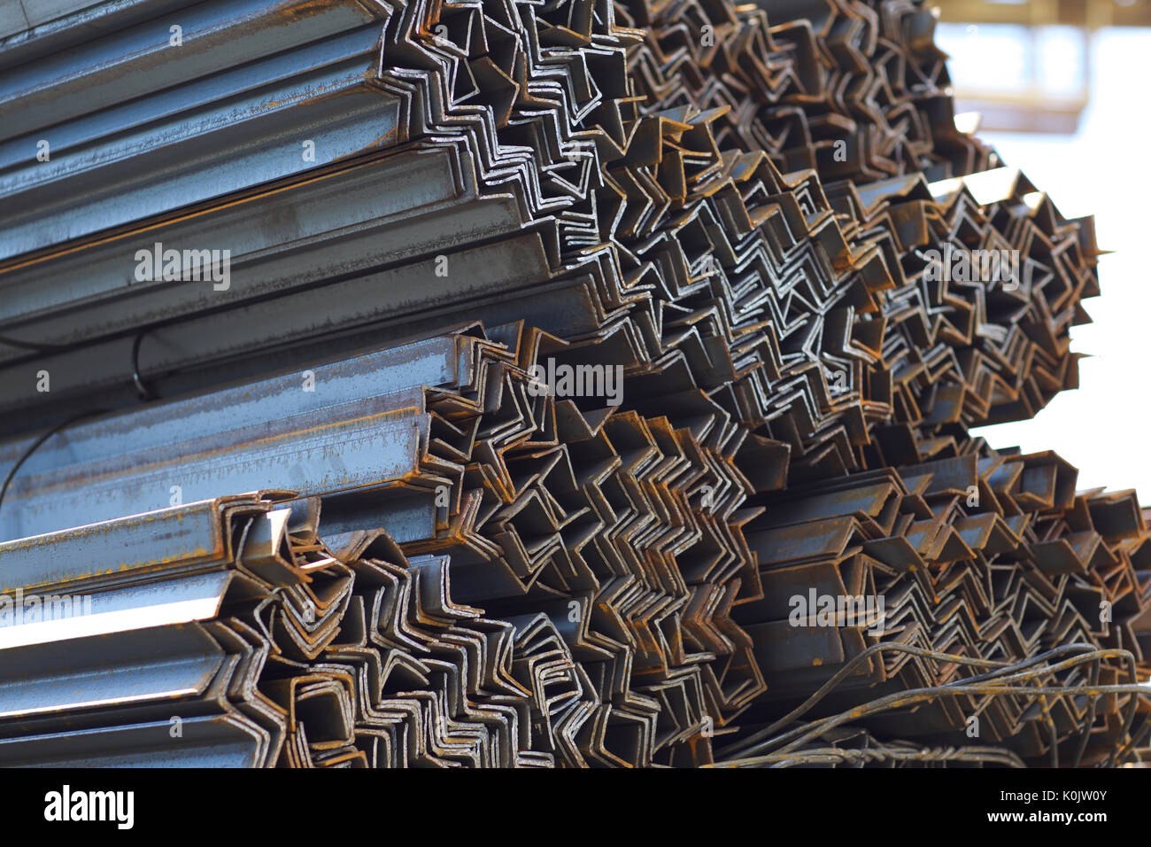 Metal profile angle in packs at the warehouse of metal products, Russia ...