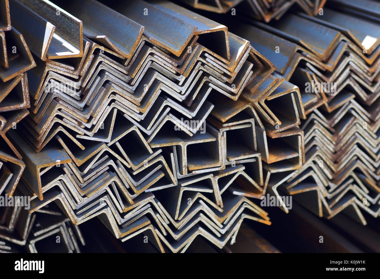 Metal profile angle in packs at the warehouse of metal products, Russia ...