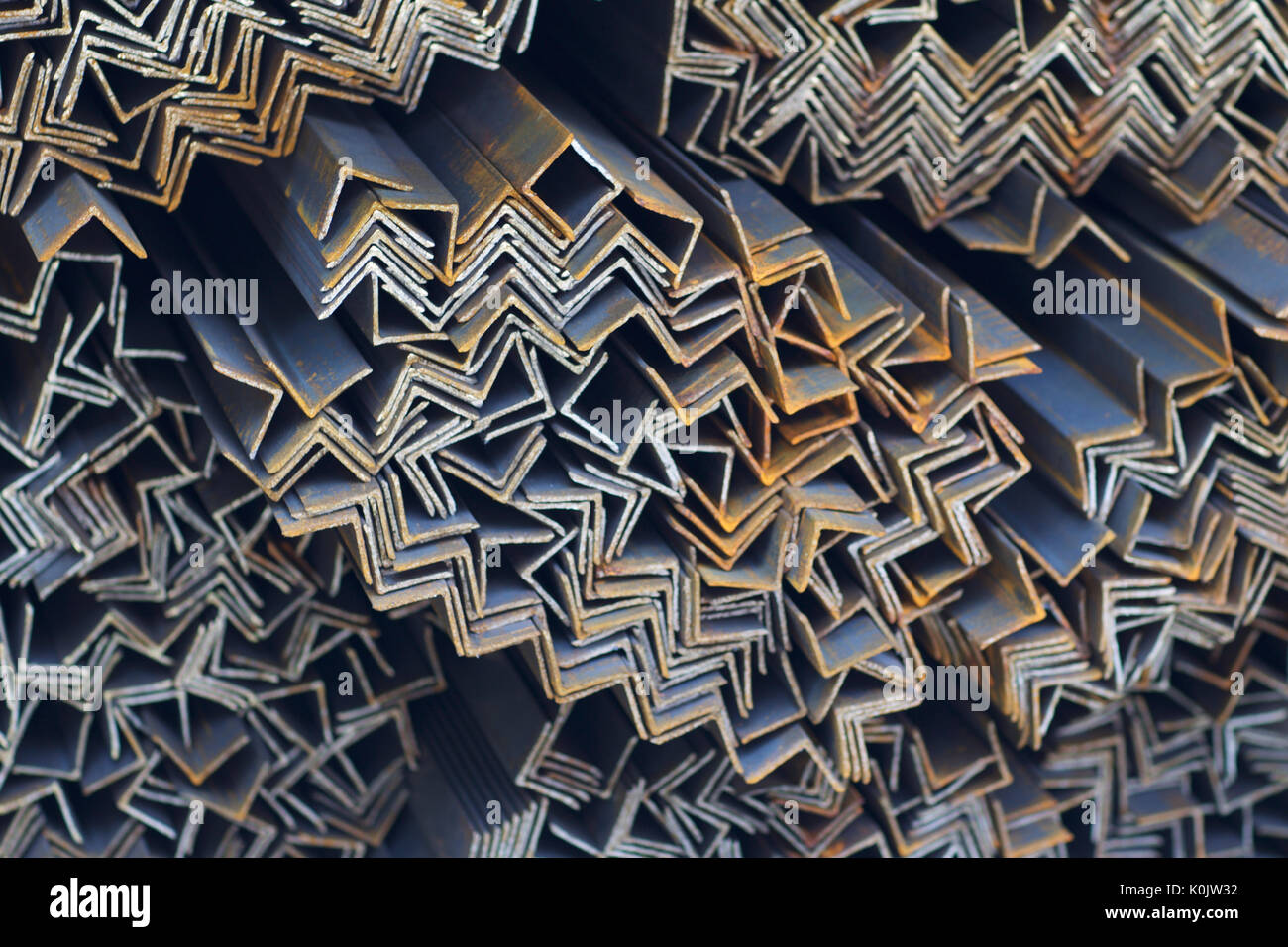 Metal profile angle in packs at the warehouse of metal products, Russia ...