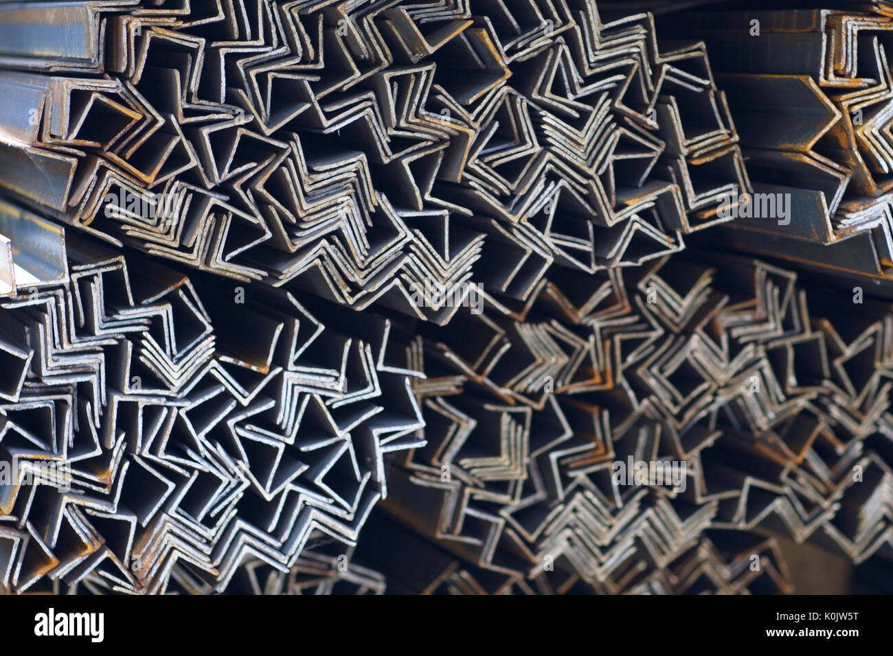 Metal profile angle in packs at the warehouse of metal products, Russia ...