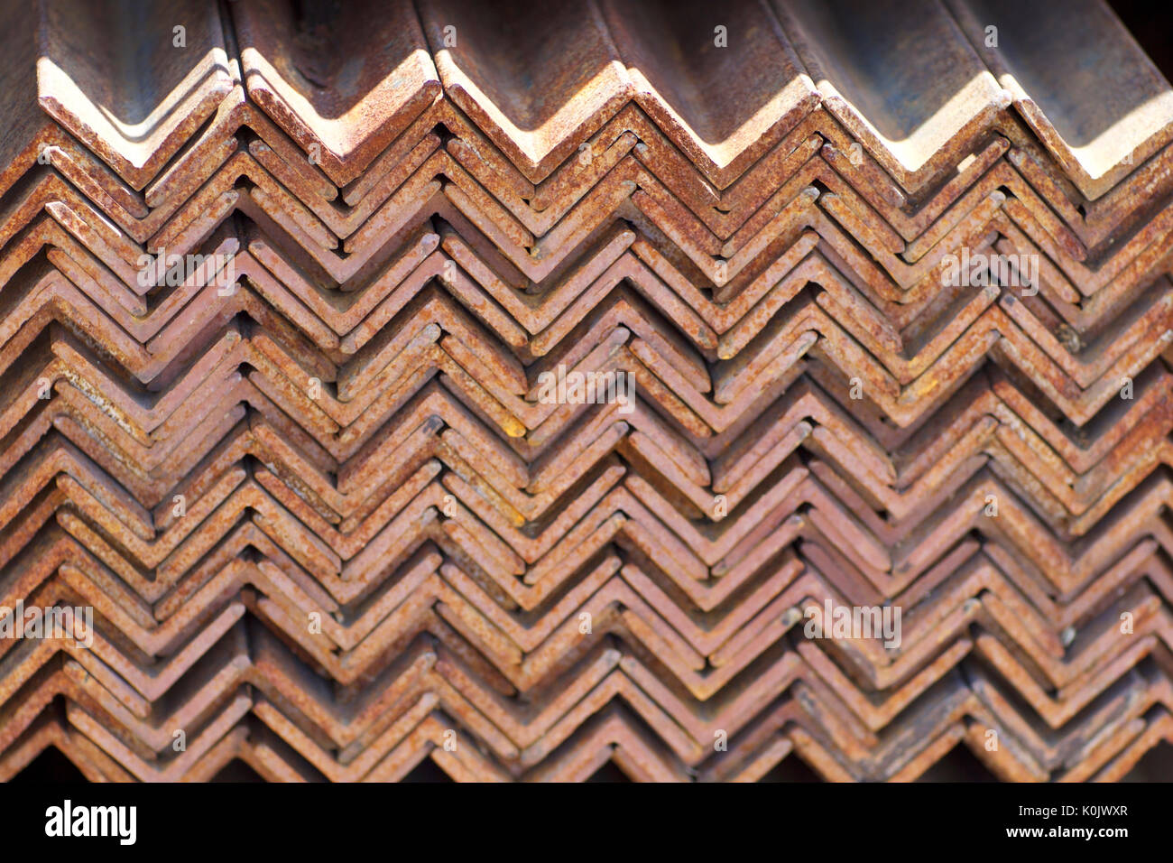 Metal profile angle in packs at the warehouse of metal products, Russia ...