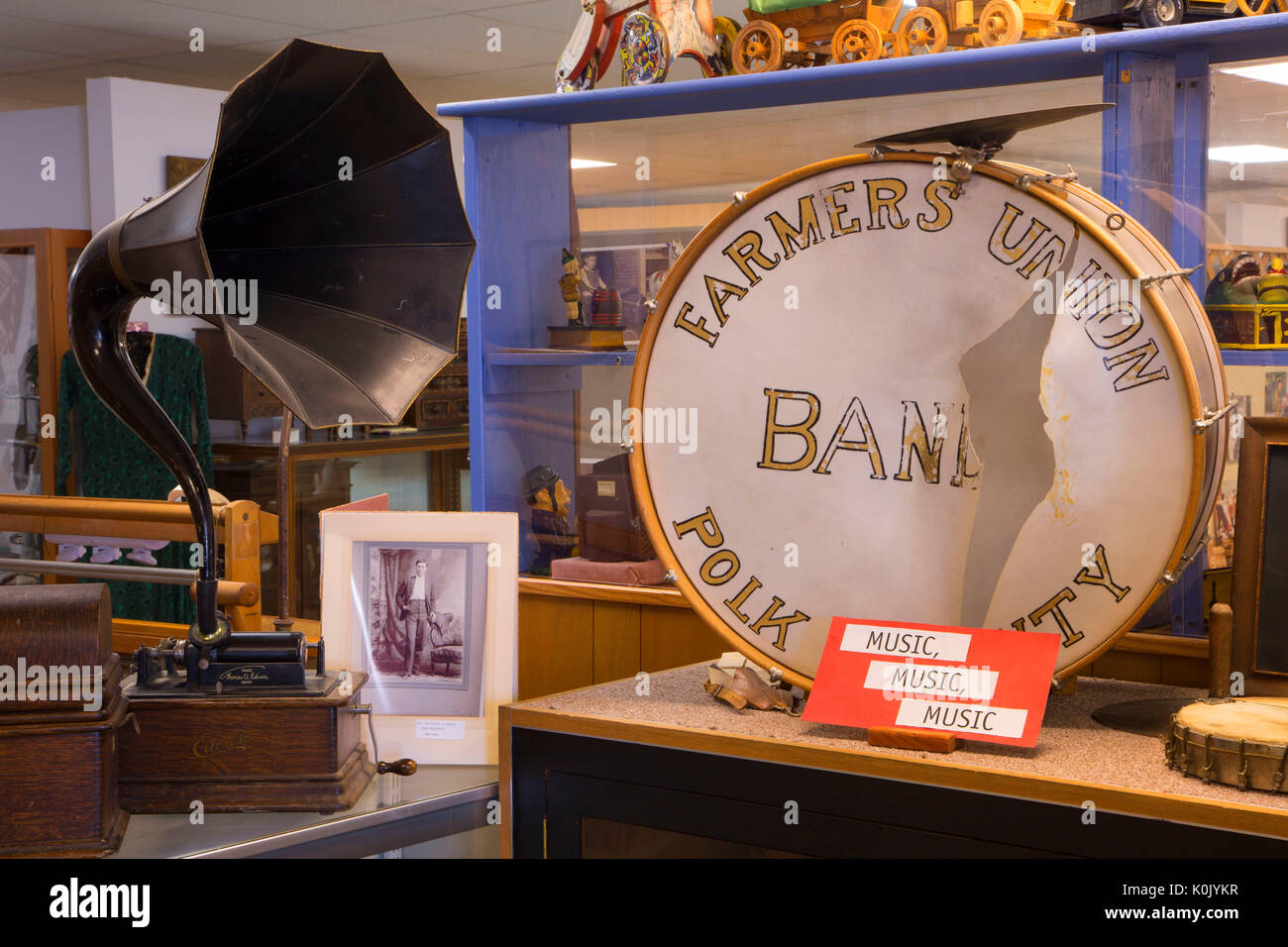 Drum and music artifacts, Polk County Museum, Rickreall, Oregon Stock ...
