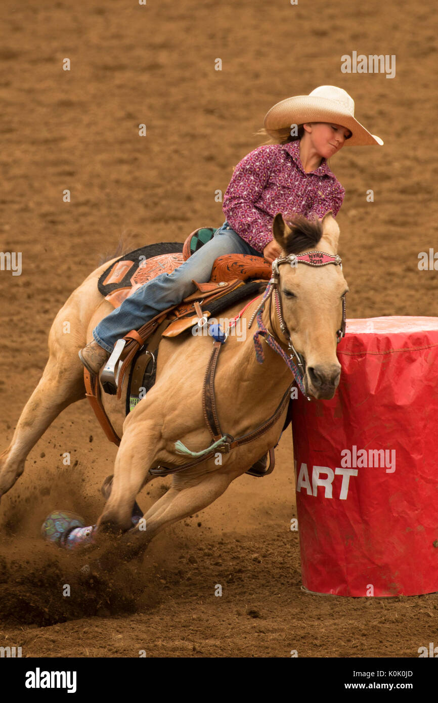 Barrel racing, St Paul Junior Rodeo, St Paul, Oregon Stock Photo - Alamy