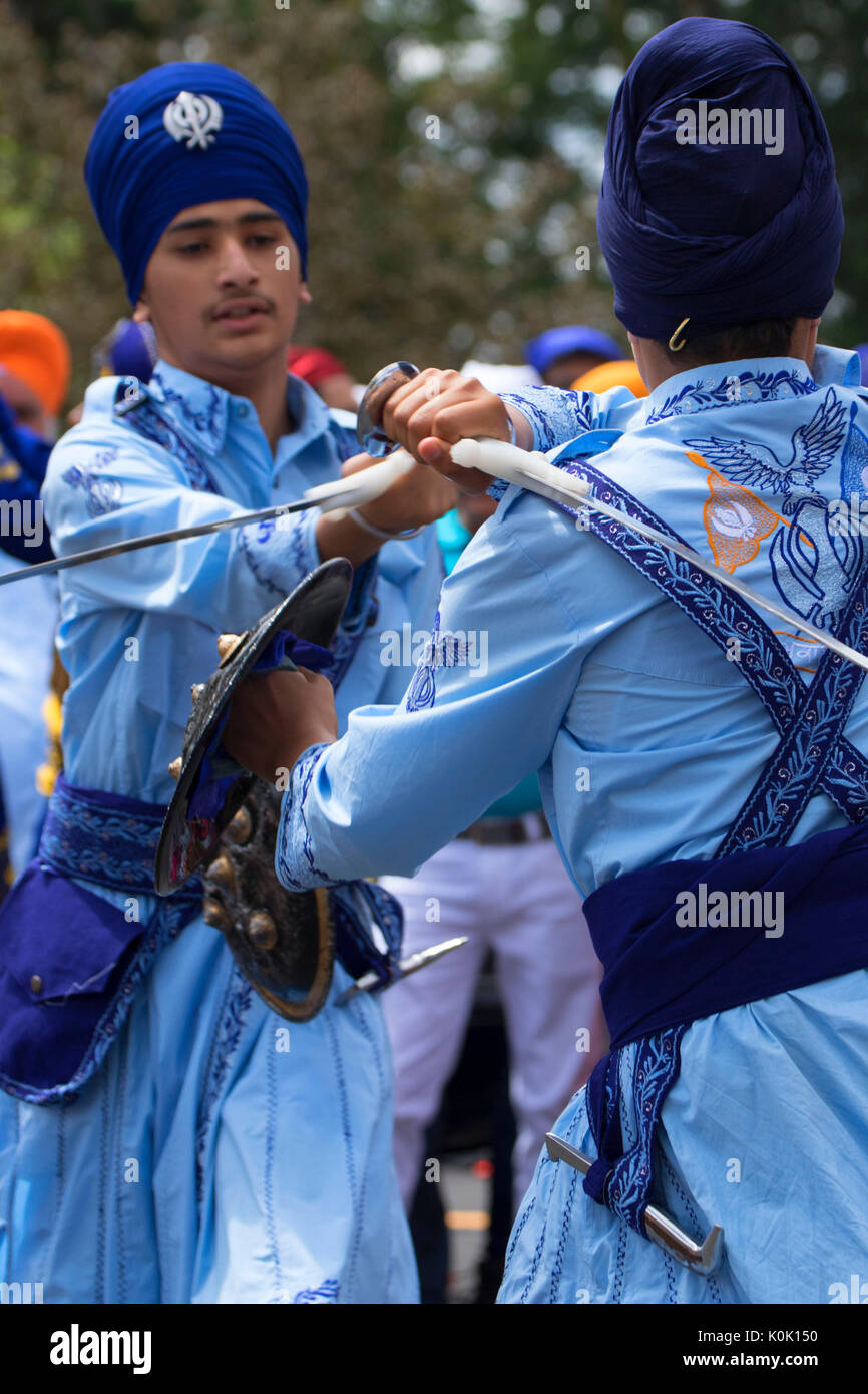Sikh teen doing Gatka, Sikh Day Parade, Salem, Oregon Stock Photo - Alamy