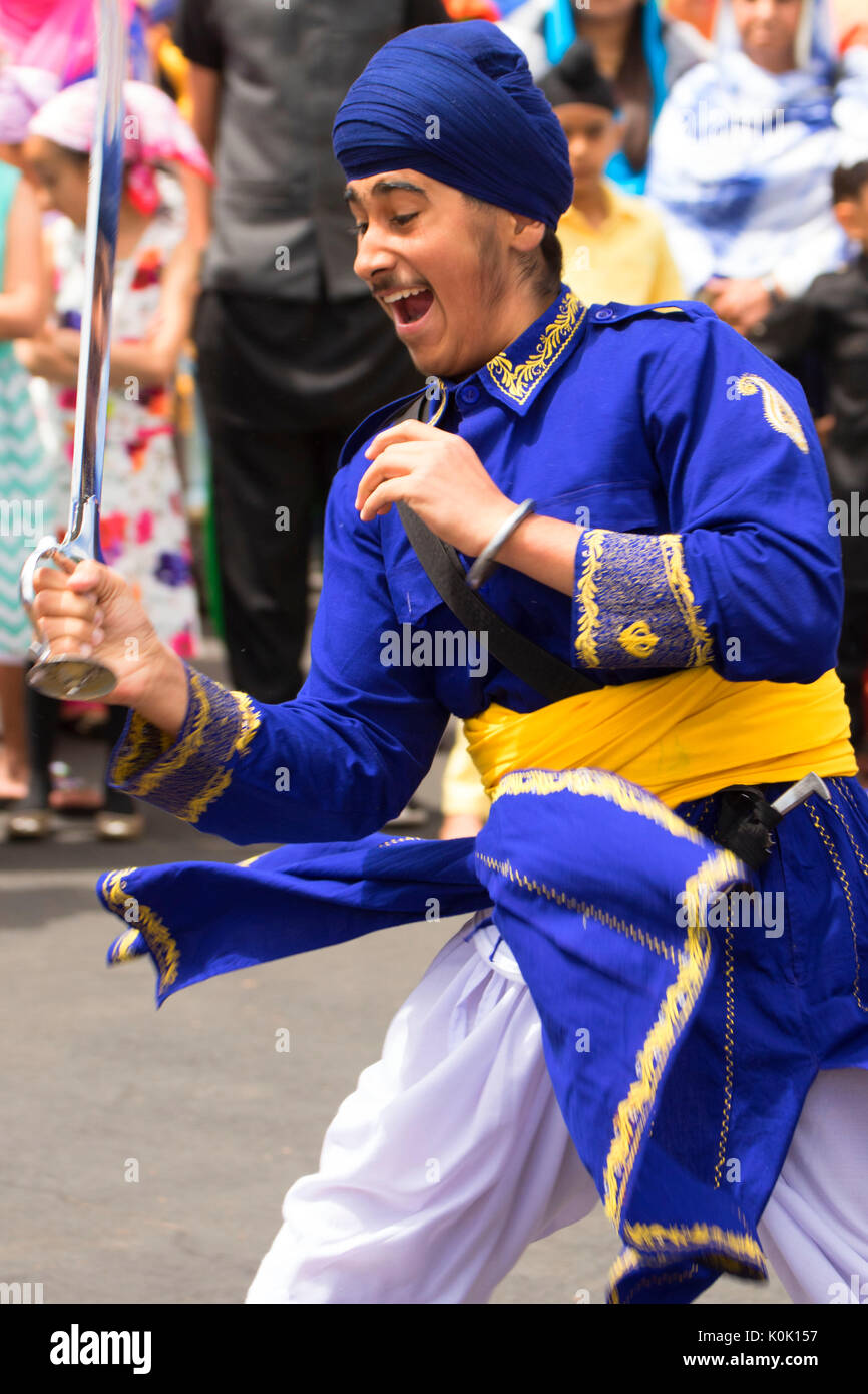 Sikh teen doing Gatka, Sikh Day Parade, Salem, Oregon Stock Photo - Alamy
