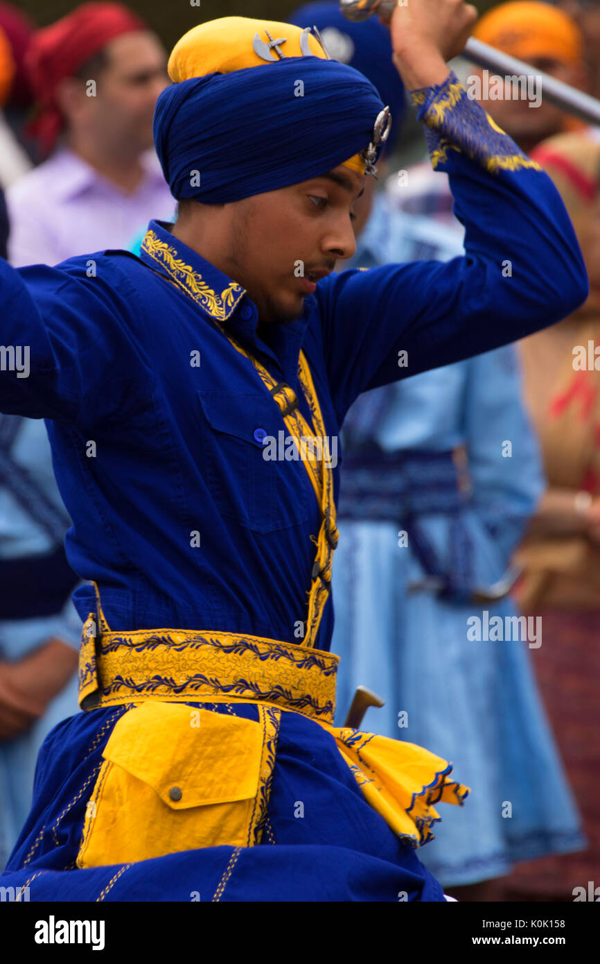 Sikh teen doing Gatka, Sikh Day Parade, Salem, Oregon Stock Photo - Alamy