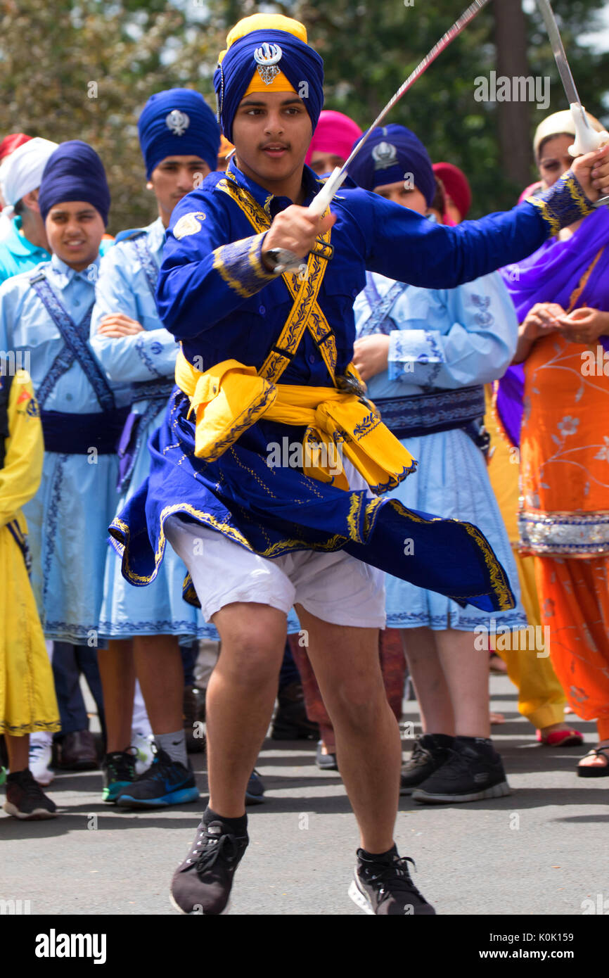 Sikh teen doing Gatka, Sikh Day Parade, Salem, Oregon Stock Photo - Alamy