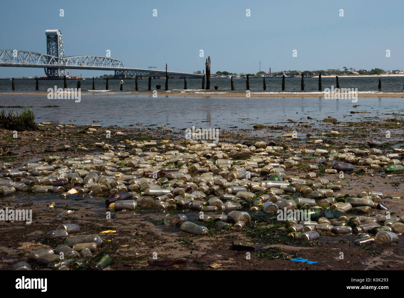 Extreme polluted beach mainly with glass - Dead Horse Bay in New York ...