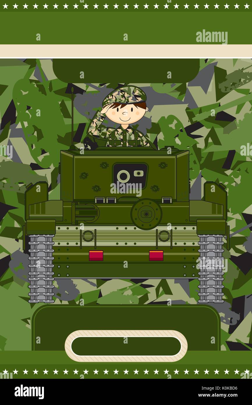 Cartoon Military Tank and Camouflaged Soldier Vector Illustration Stock ...