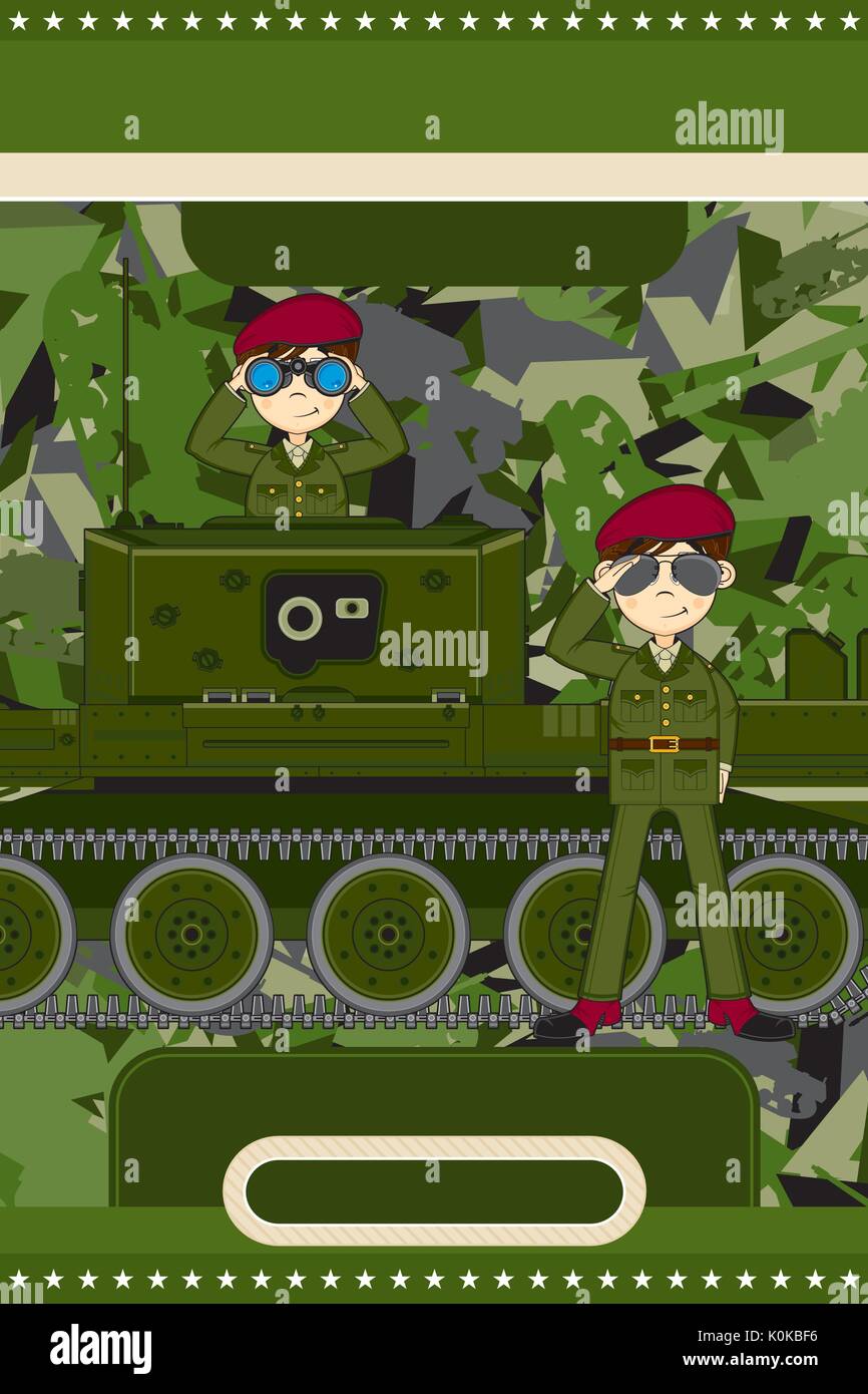 Cartoon Military Tank and Soldiers Vector Illustration Stock Vector ...