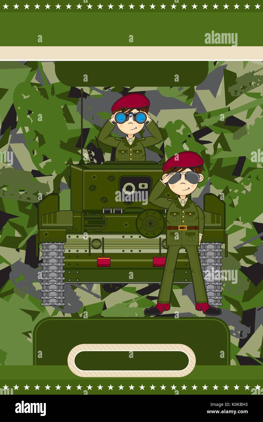 Cartoon Military Tank and Soldiers Vector Illustration Stock Vector ...
