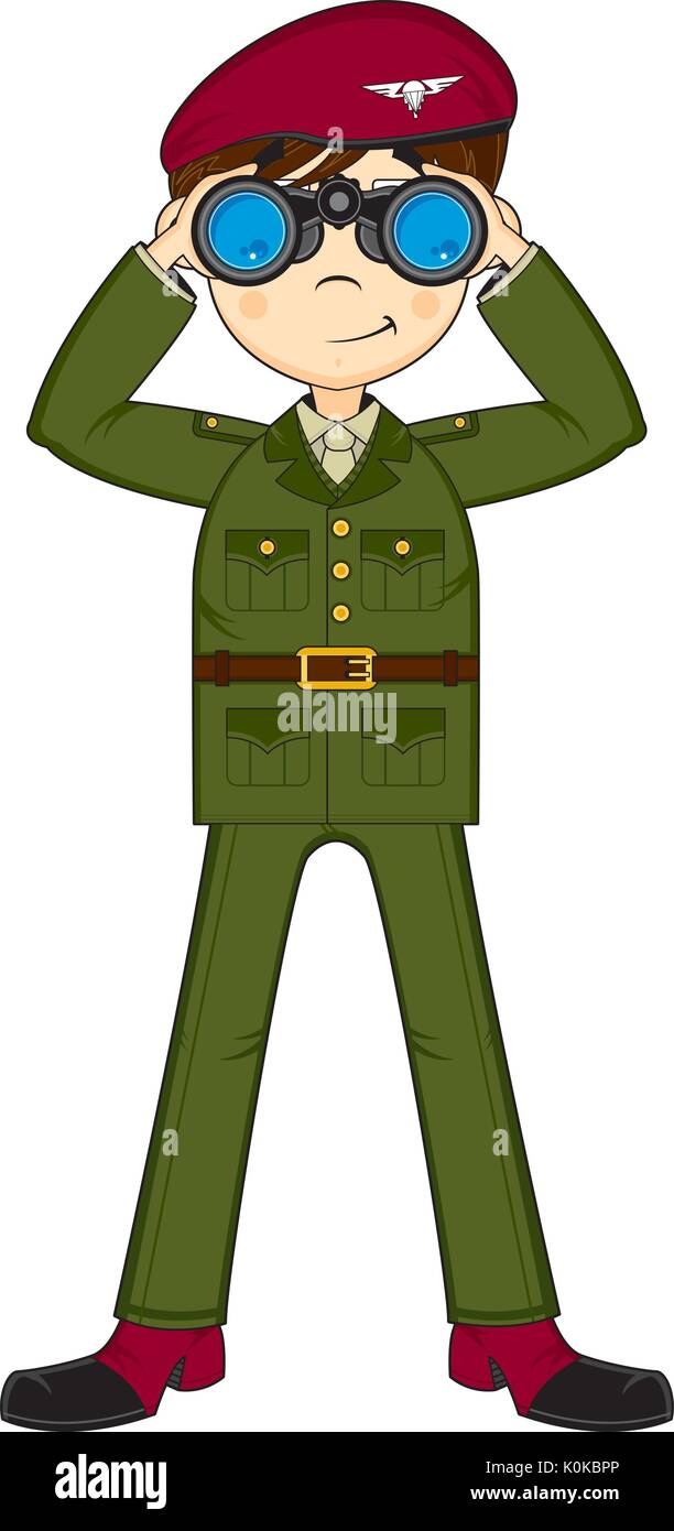 Cartoon Military Camouflaged Army Soldier with Binoculars Vector ...