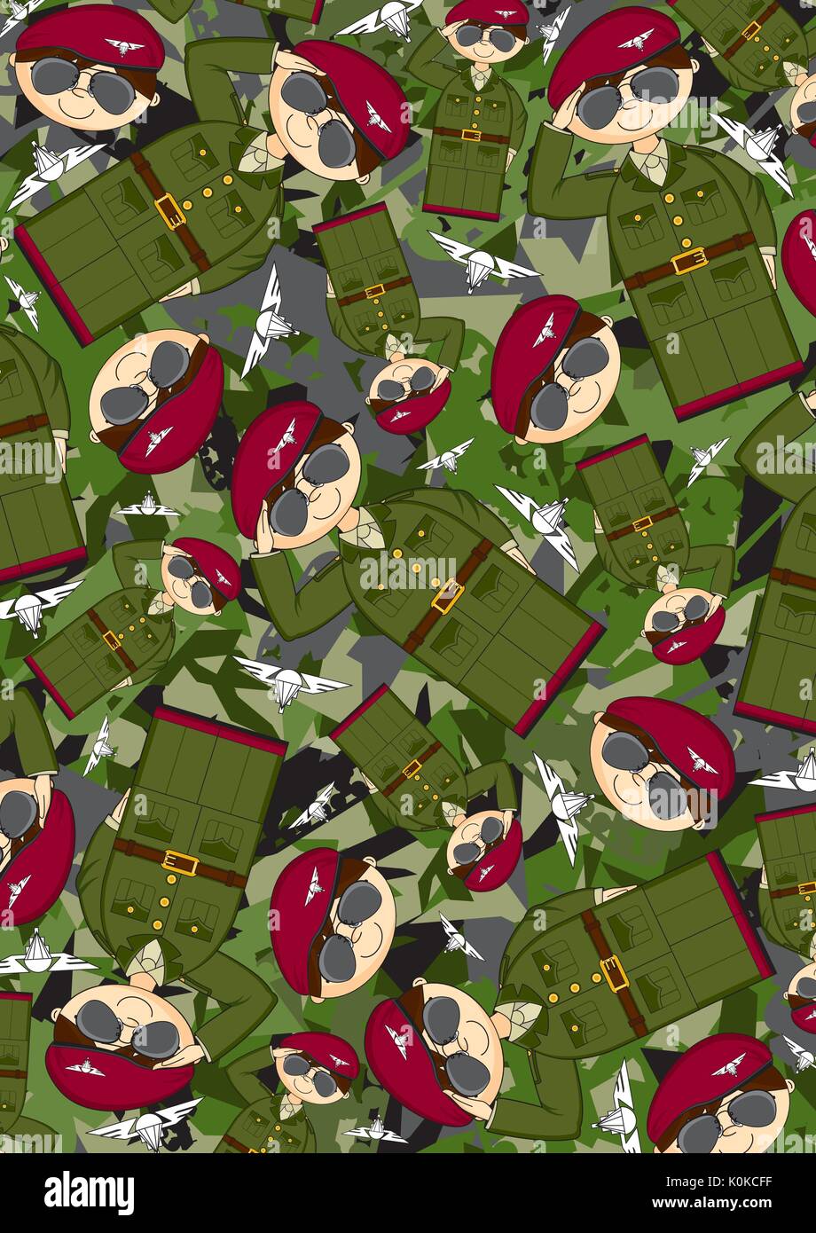 Cartoon Red Beret Military Army Soldier Pattern Vector Illustration ...