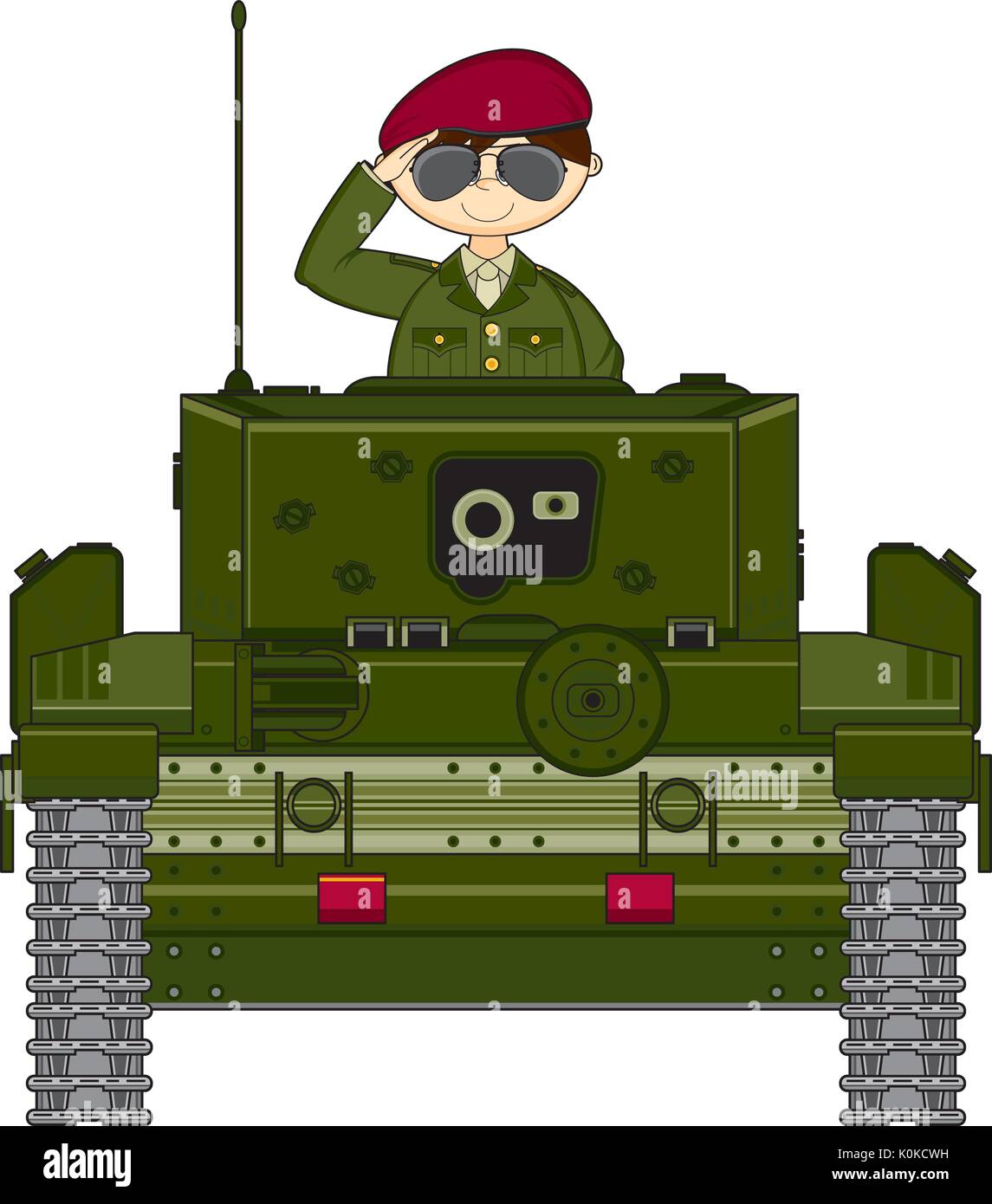 Cartoon Military Tank and Saluting Soldier Vector Illustration Stock ...