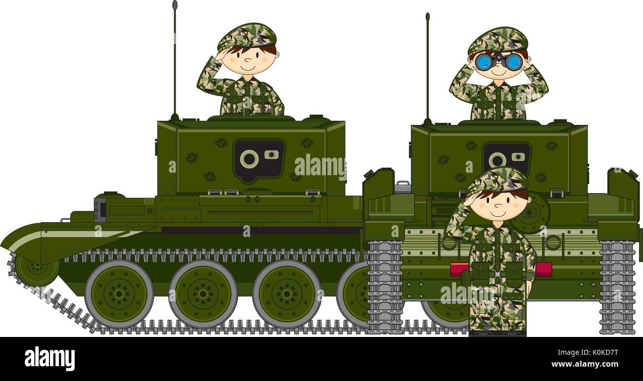 Cartoon Military Tank and Camouflaged Soldiers Vector Illustration ...