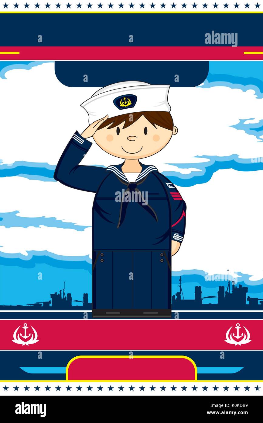 Cute Cartoon Saluting Navy Sailor Vector Illustration Stock Vector ...