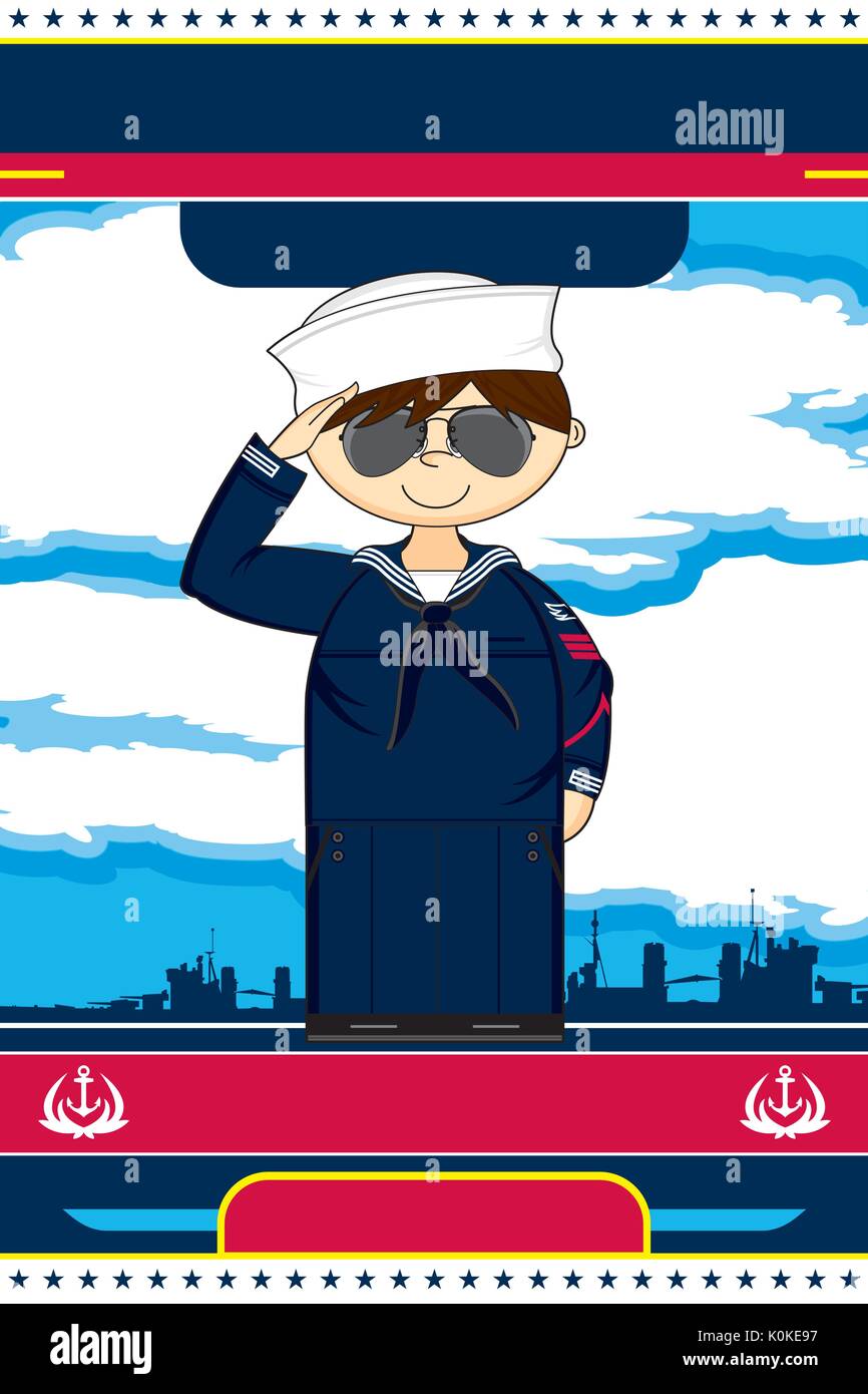 Cute Cartoon Saluting Navy Sailor Vector Illustration Stock Vector ...