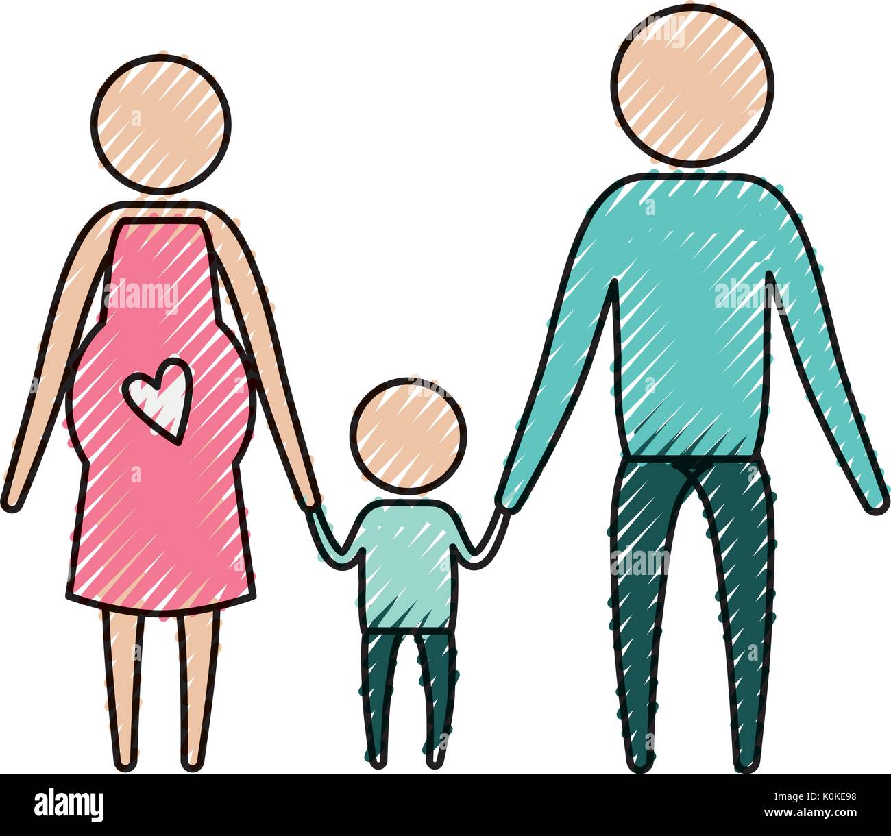 color crayon silhouette pictogram parents with mother pregnancy and ...