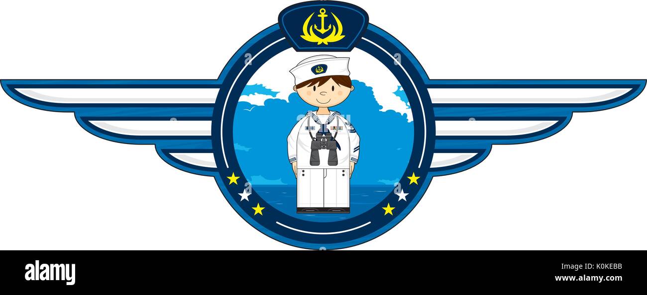 Cute Cartoon Navy Sailor with Binoculars Vector Illustration Stock ...