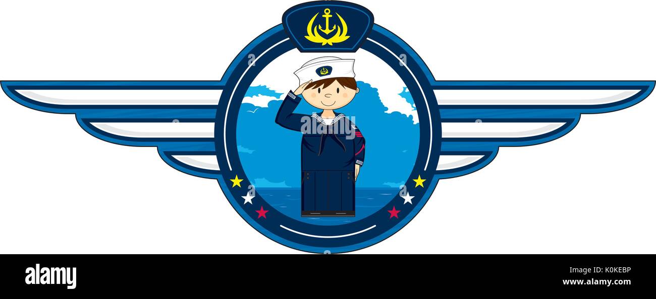 Cute Cartoon Saluting Navy Sailor Vector Illustration Stock Vector ...