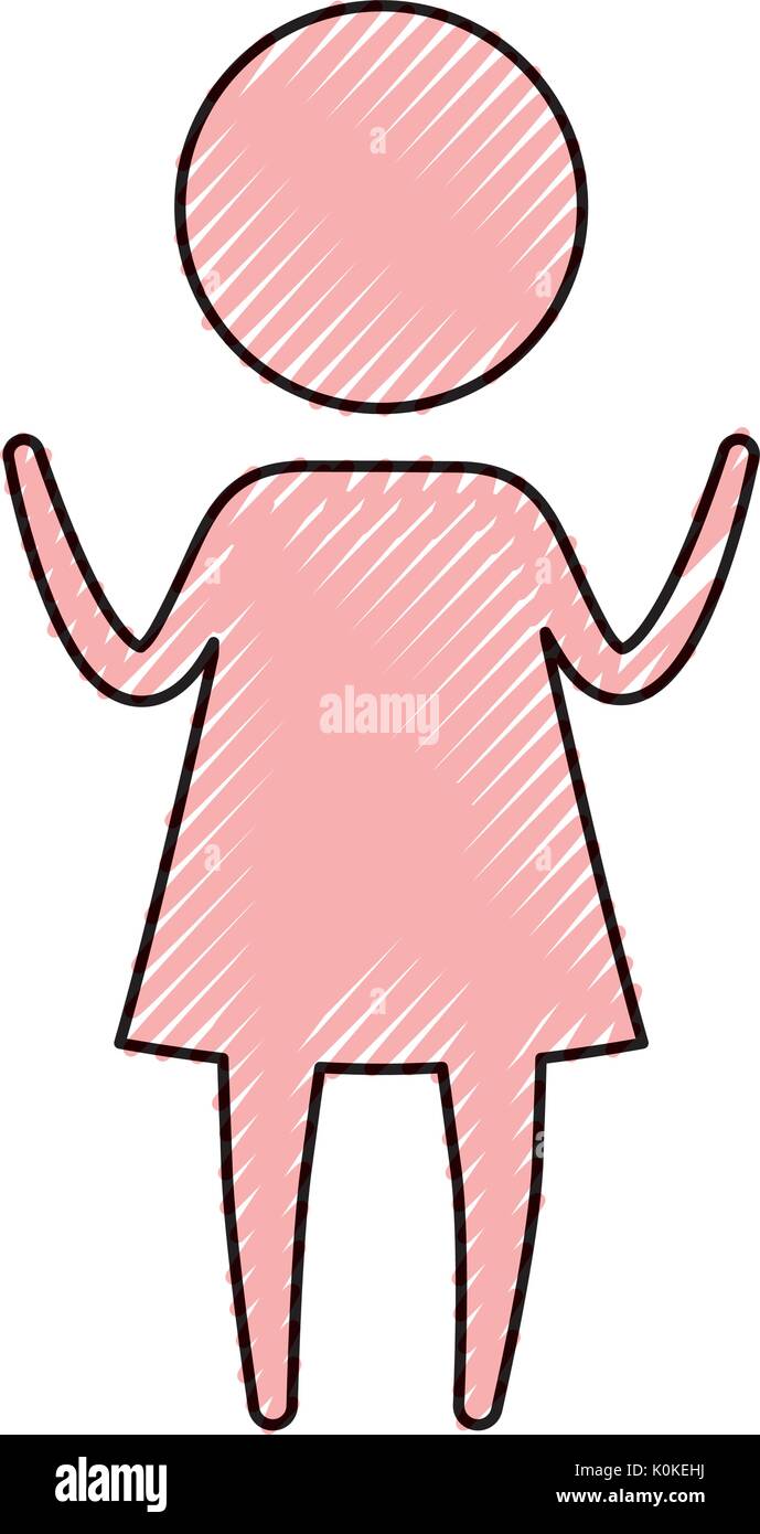 color pink crayon silhouette pictogram girl in dress with hands up ...