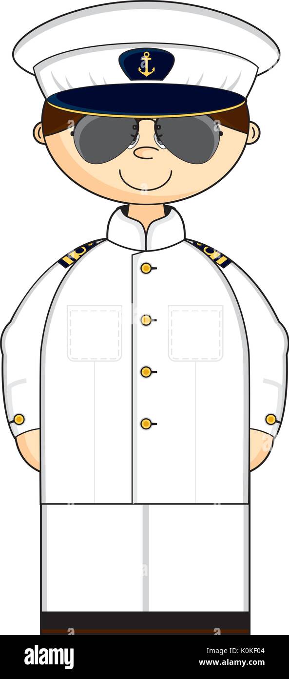 Cute Cartoon Navy Officer wearing Sunglasses Vector Illustration Stock ...