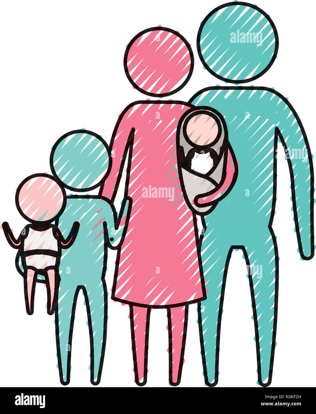 color crayon silhouette pictogram big family group Stock Vector Image ...