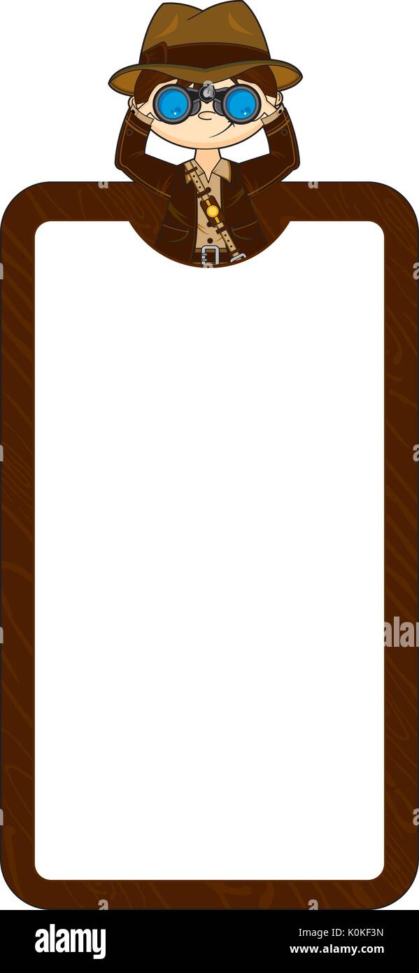 Cute Cartoon Explorer Character with Binoculars Illustration Stock ...