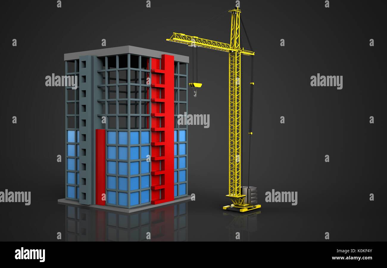 3d illustration of building construction over black background Stock ...