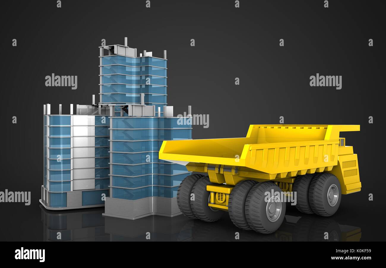 3d illustration of city quarter construction over black background ...