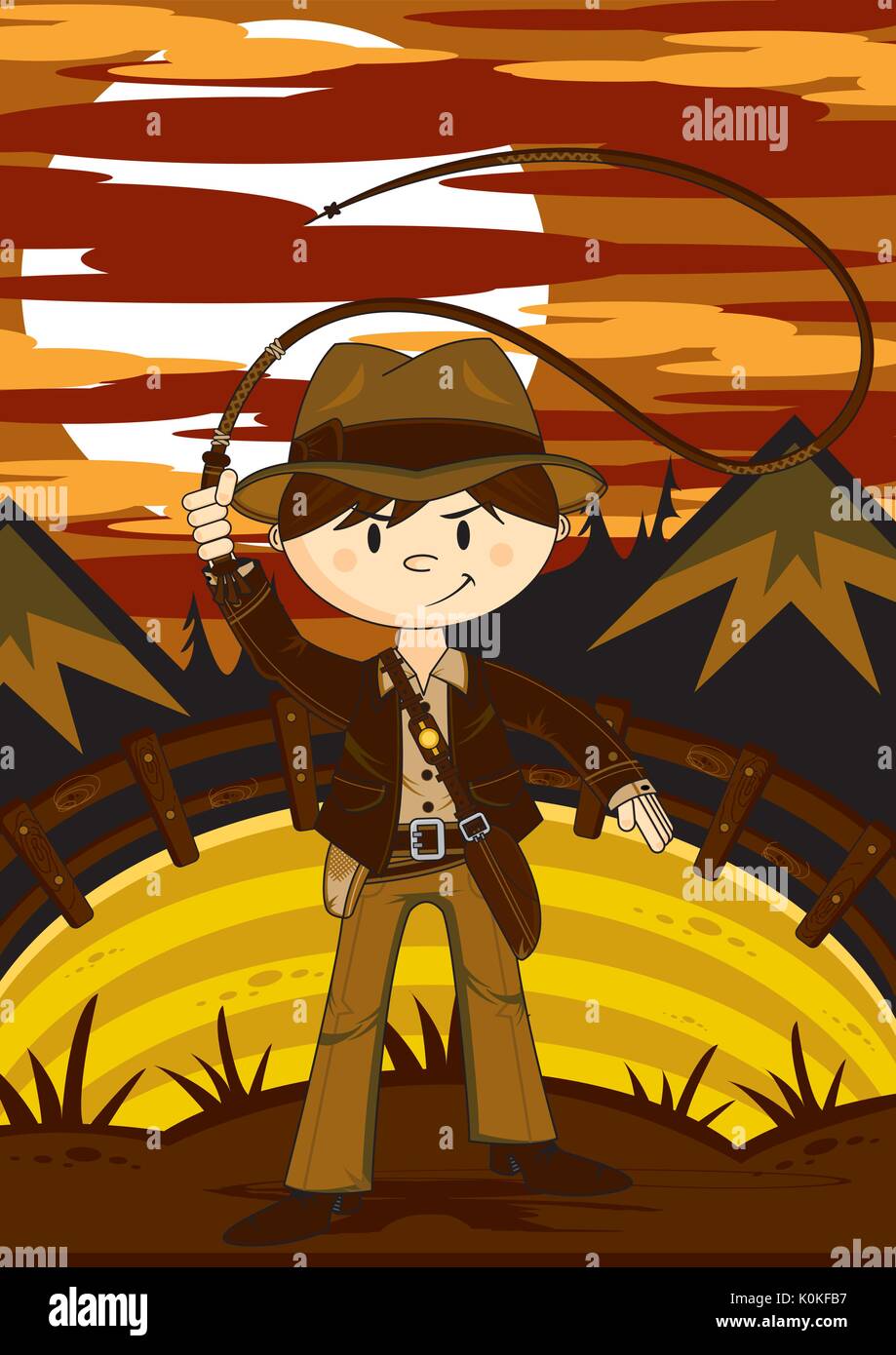 Cute Cartoon Explorer Character with Whip Illustration Stock Vector ...