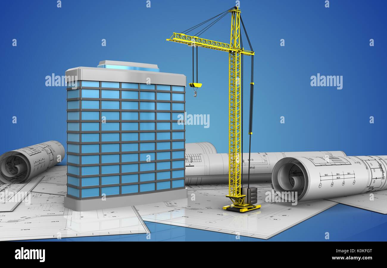 3d illustration of generic building over blue background Stock Photo ...